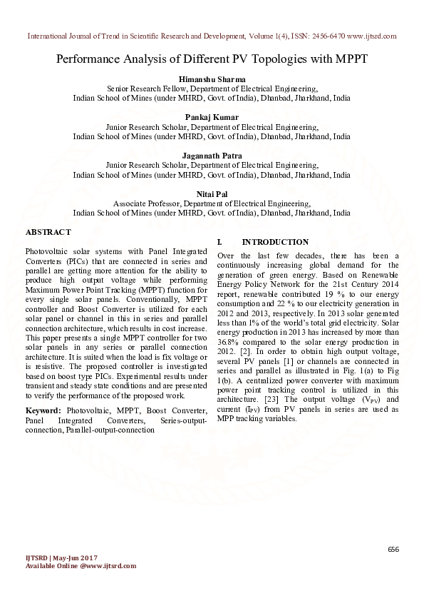 (PDF) Performance Analysis of Different PV Topologies with MPPT