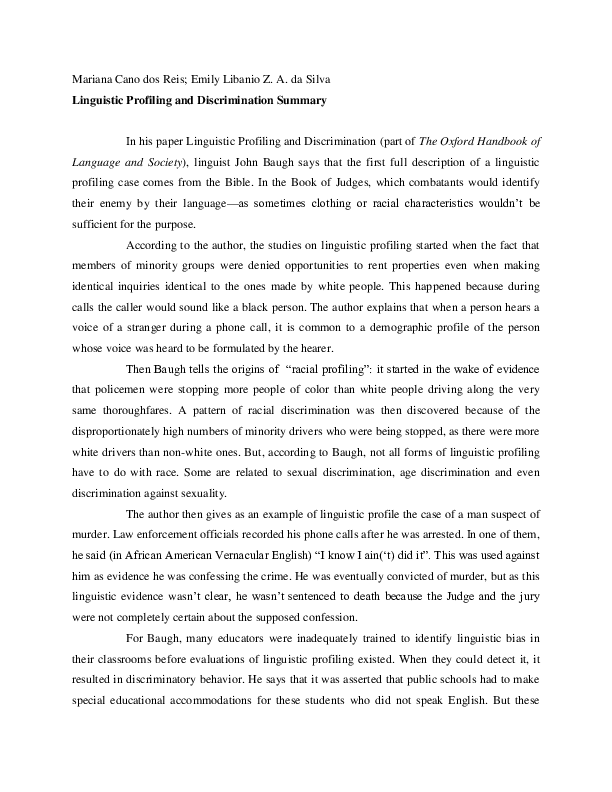 (DOC) SUMMARY linguistic profiling and discrimination.docx