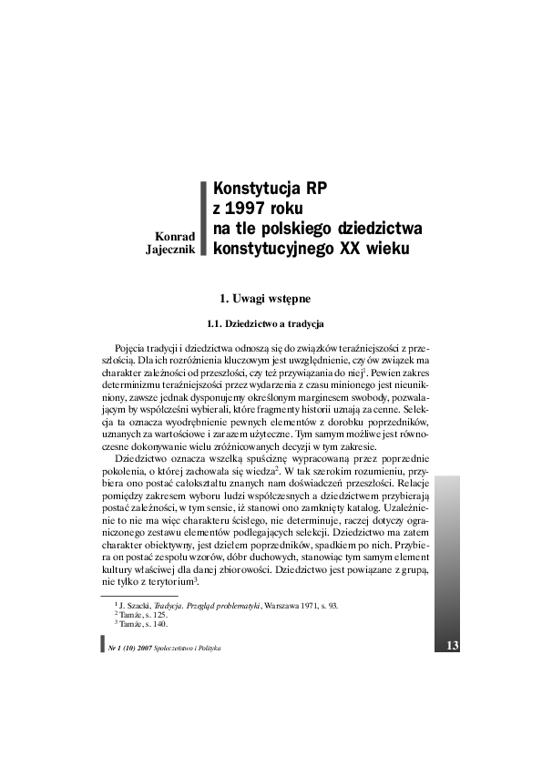 (PDF) Konstytucja RP z 1997 roku na tle polskiego dziedzictwa ...