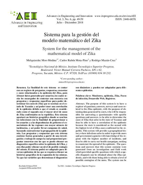 (PDF) Sistema para la gestión del modelo matemático del Zika System for ...