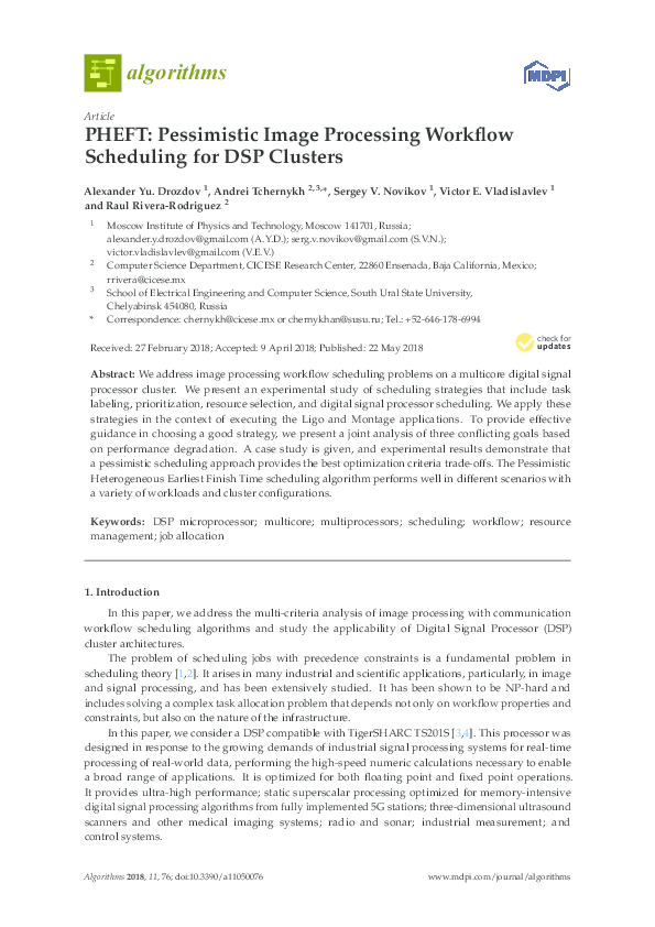 (PDF) PHEFT: Pessimistic Image Processing Workflow Scheduling for DSP Clusters