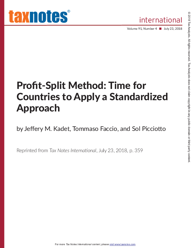 (PDF) Profit-Split Method: Time for Countries to Apply a Standardized ...