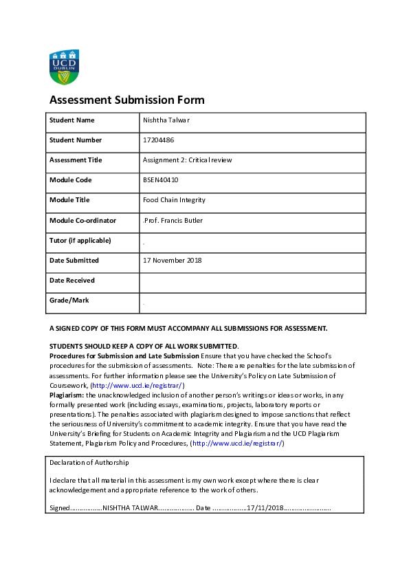 (PDF) Food Chain Integrity Assignment 2