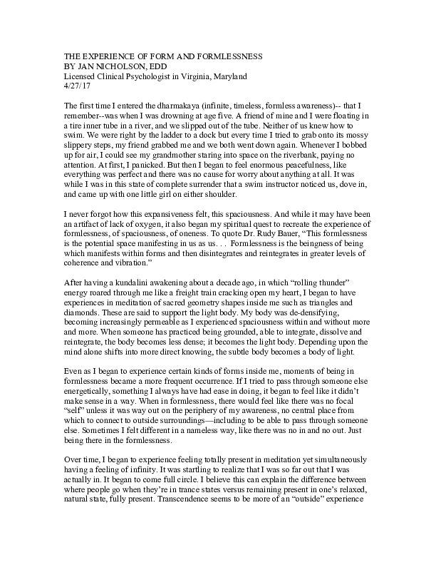 (PDF) THE EXPERIENCE OF FORM AND FORMLESSNESS | Jan Nicholson ...