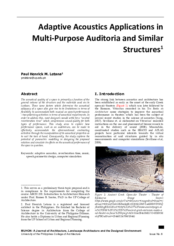 (PDF) Adaptive Acoustics Applications in Multi-Purpose Auditoria and ...