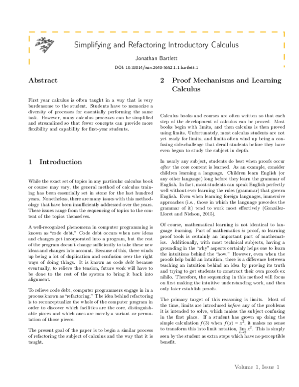 Pdf Simplifying And Refactoring Introductory Calculus