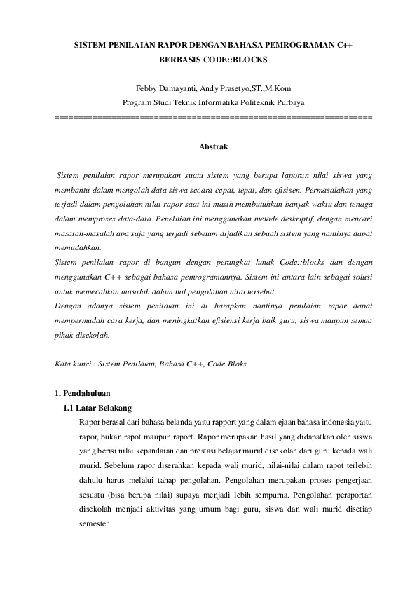 (PDF) SISTEM PENILAIAN RAPOR DENGAN BAHASA PEMROGRAMAN C++ BERBASIS ...