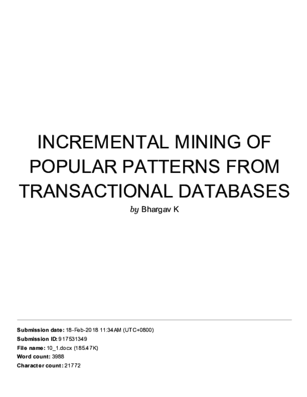 Pdf Incremental Mining Of Popular Patterns From Transactional Databases Mohan Krishna