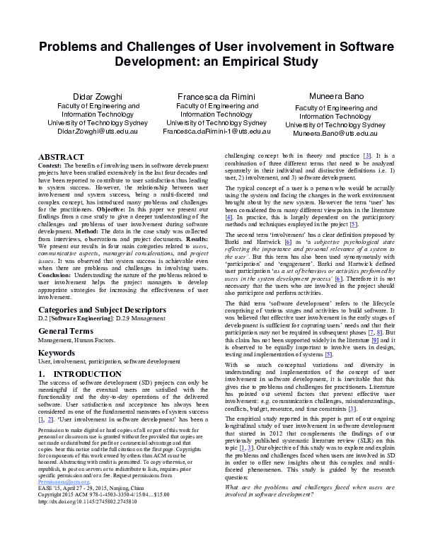 Pdf Problems And Challenges Of User Involvement In Software Development