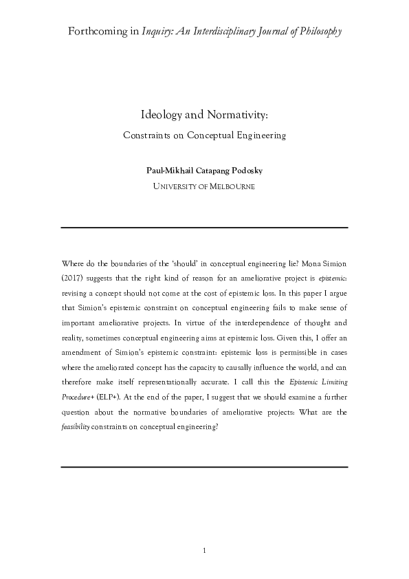 (PDF) Ideology and Normativity: Constraints on Conceptual Engineering
