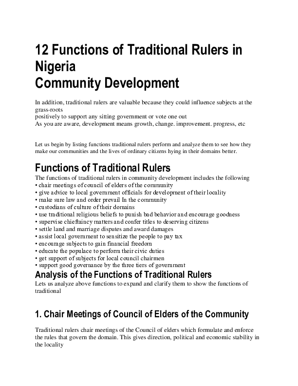 (DOC) 2 Functions of Traditional Rulers in Nigeria Community Development