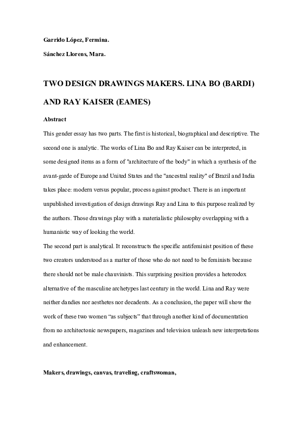 (PDF) Two design drawings makers. Lina Bo (Bardi) and Ray Kaiser (Eames)