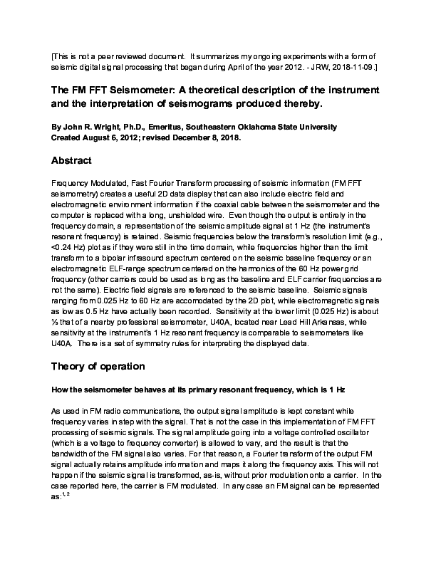 (PDF) The FM FFT Seismometer: A theoretical description of the ...