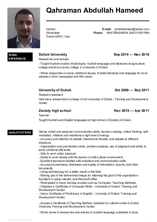 (PDF) Qahraman Abdullah Hameed Cv | qahraman hameed - Academia.edu