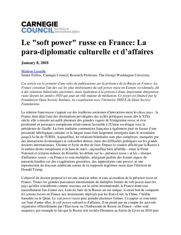 (PDF) "Le soft power russe en France: La para-diplomatie culturelle et ...