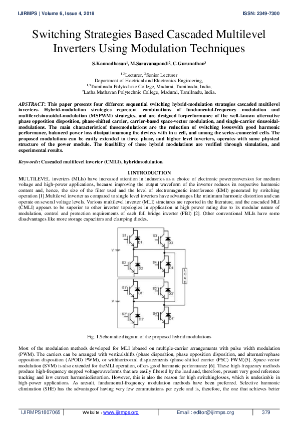 Pdf Switching Strategies Based Cascaded Multilevel Inverters Using Modulation Techniques