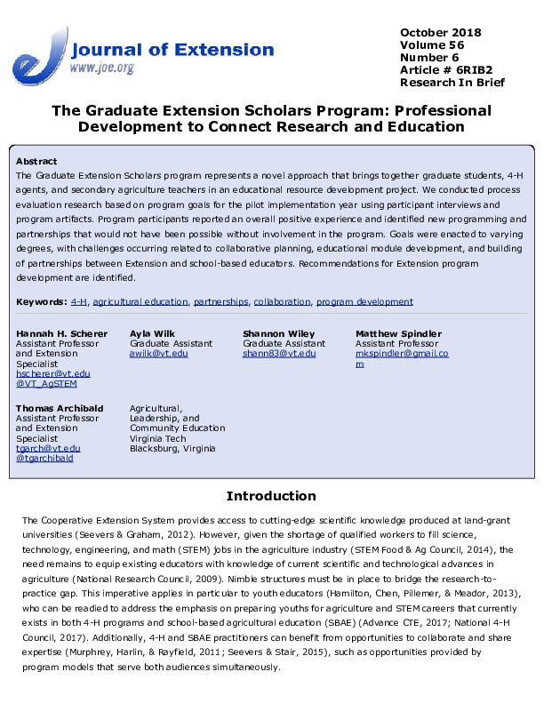 (PDF) The Graduate Extension Scholars Program: Professional Development ...