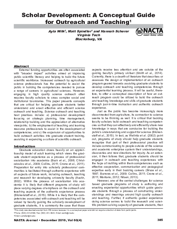 (PDF) Scholar Development: A Conceptual Guide for Outreach and Teaching