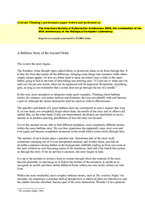 (DOC) Systemic Thinking a performance paper written and performed at