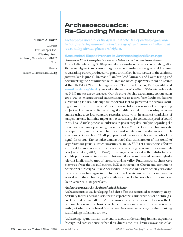 (PDF) Archaeoacoustics: Re-Sounding Material Culture