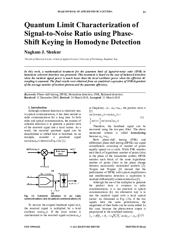 (PDF) IRAQI JOURNAL OF APPLIED PHYSICS LETTERS Quantum Limit Characterization of Signal-to-Noise ...