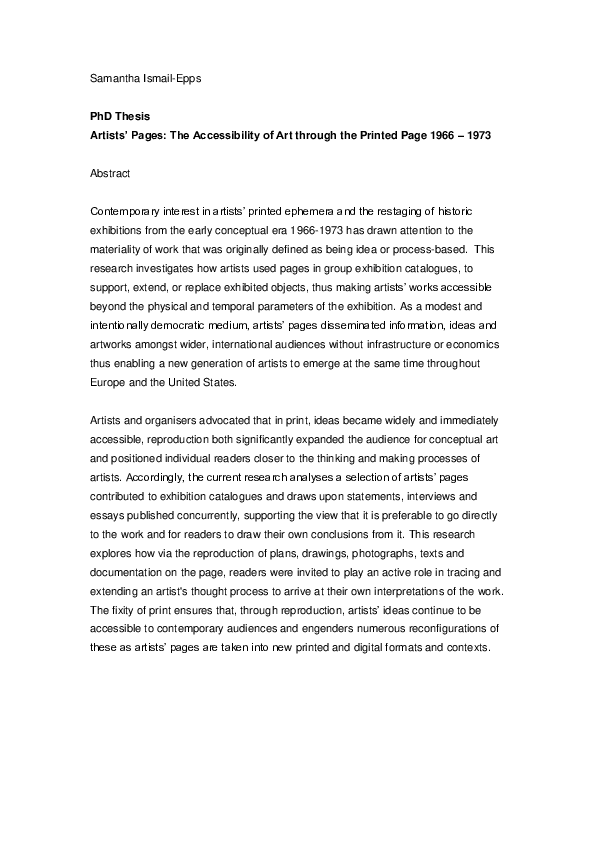 (DOC) Samantha Ismail-Epps - Thesis Abstract