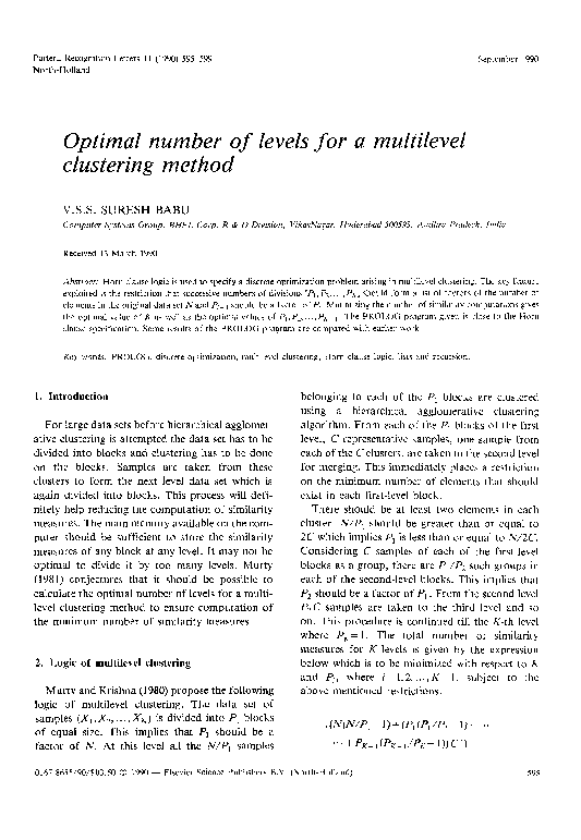 Pdf Optimal Number Of Levels For A Multilevel Clustering Method
