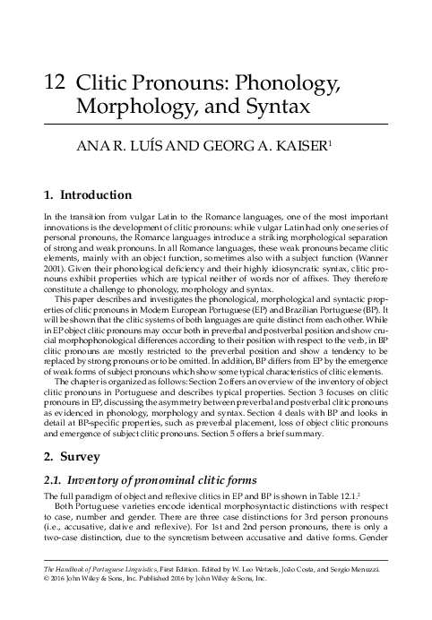 (PDF) Clitic pronouns: phonology, morphology, and syntax