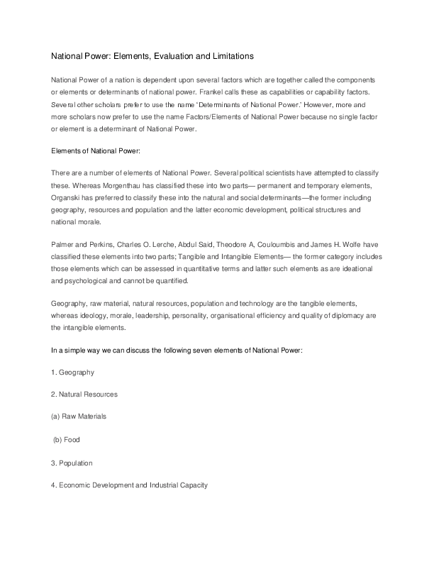 (DOC) National Power: Elements, Evaluation and Limitations