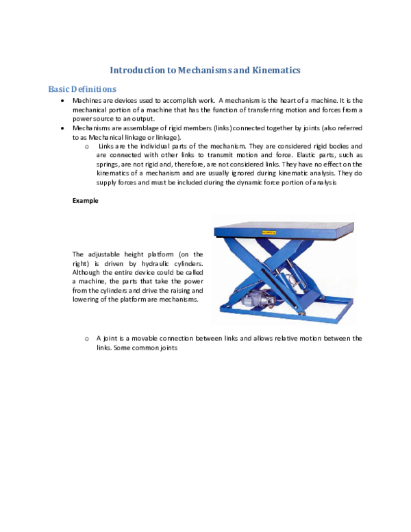 (PDF) Introduction to Mechanisms and Kinematics Basic Definitions