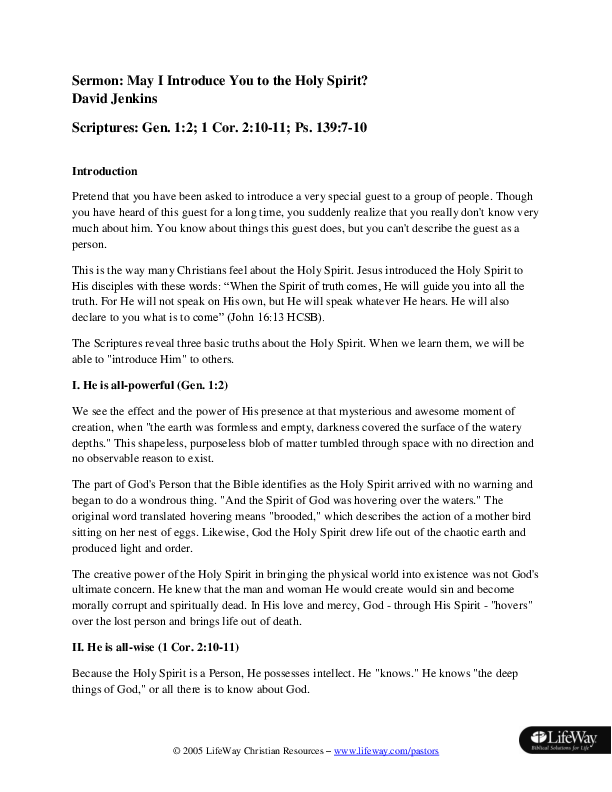 (PDF) Sermon: May I Introduce You to the Holy Spirit