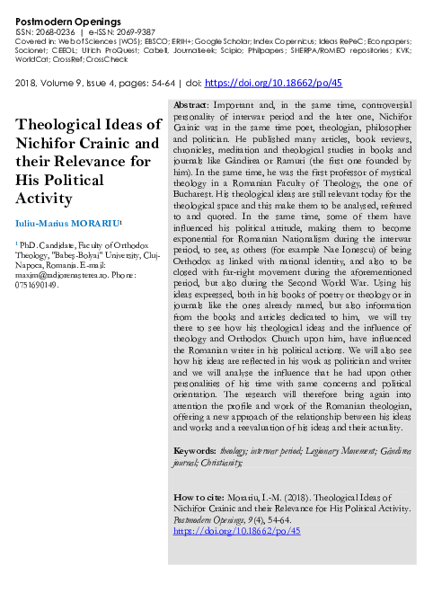 (PDF) Postmodern Openings Theological Ideas of Nichifor Crainic and ...