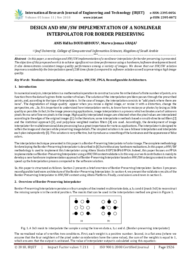 Pdf Irjet Design And Hwsw Implementation Of A Nonlinear Interpolator