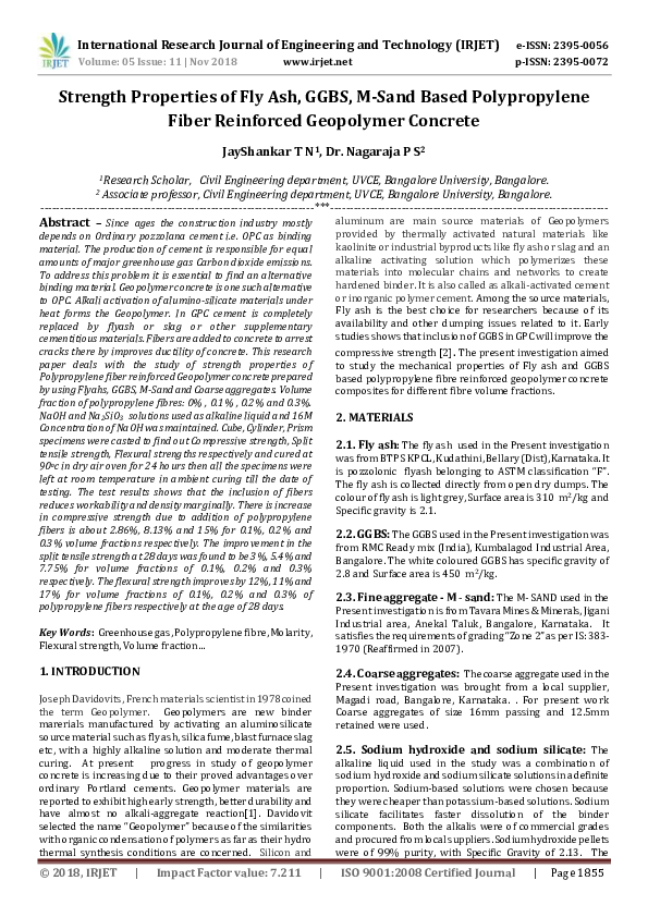 (PDF) IRJET- Strength Properties of Fly Ash, GGBS, M-Sand Based ...