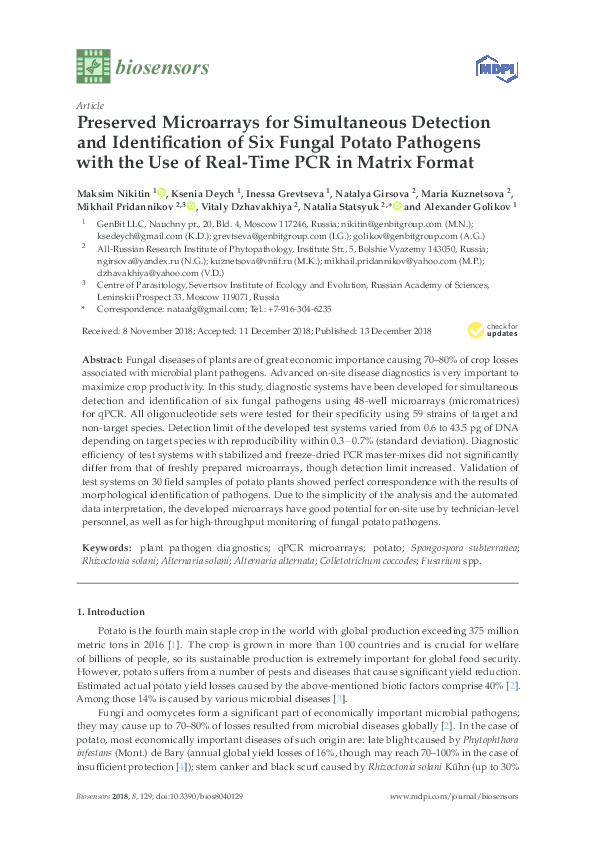 Pdf Preserved Microarrays For Simultaneous Detection And