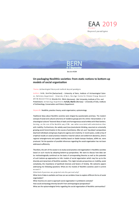 (PDF) EAA 2019 CfP Session #239: Un-packaging Neolithic societies: from static notions to bottom ...