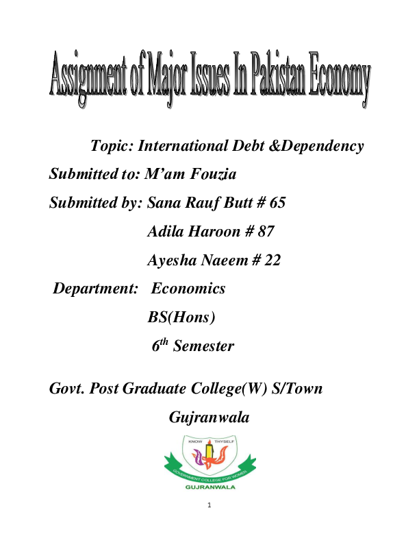 (DOC) Topic: International Debt &Dependency