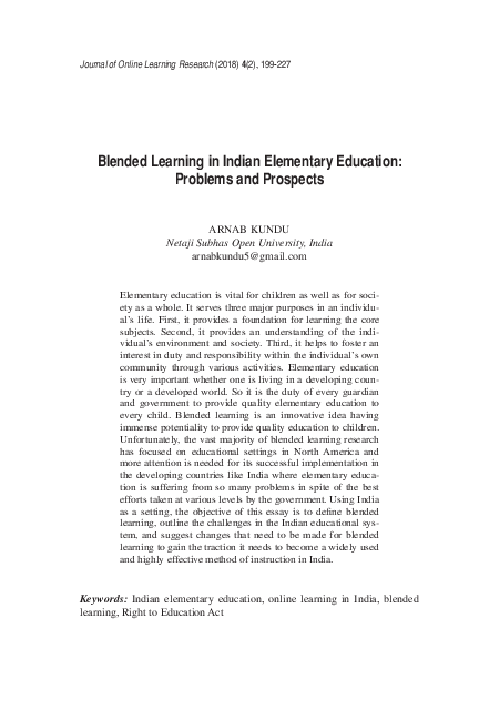 (PDF) Blended Learning in Indian Elementary Education: Problems and ...