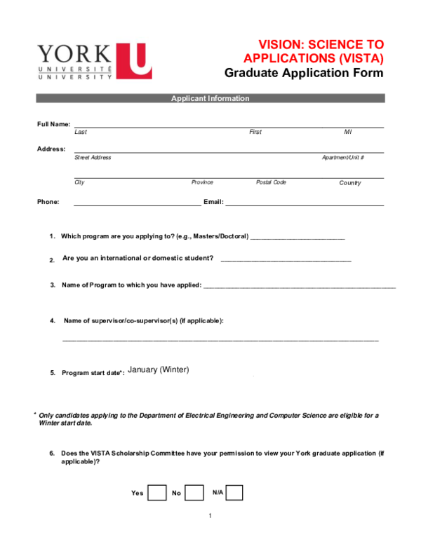(PDF) VISION: SCIENCE TO APPLICATIONS (VISTA) Graduate Application Form ...