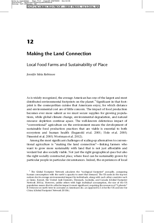 (PDF) Making the Land Connection: Local Food Farms and Sustainability ...