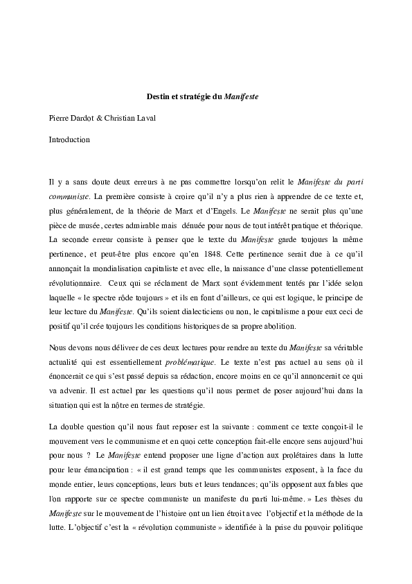 (PDF) Destin et stratégie du Manifeste
