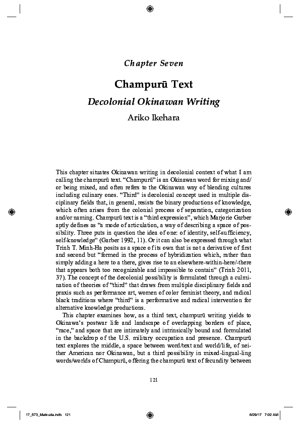 (PDF) "Champurū Text: Decolonial Okinawan Writing", Beyond American ...