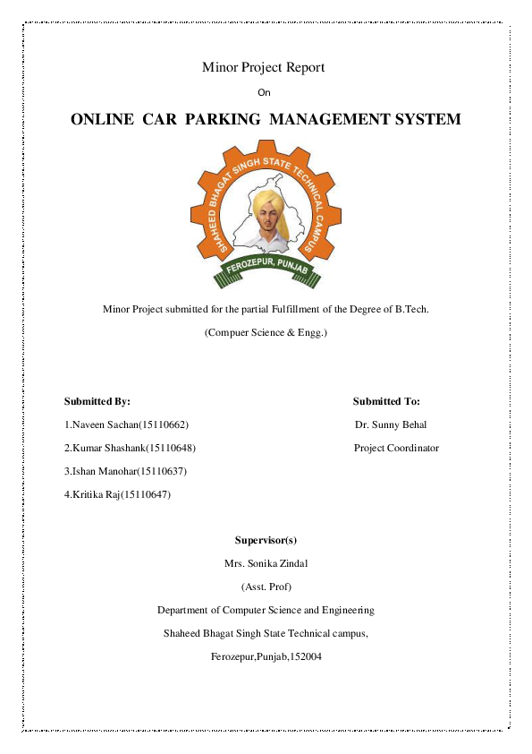 (PDF) Minor Project Report ONLINE CAR PARKING MANAGEMENT SYSTEM