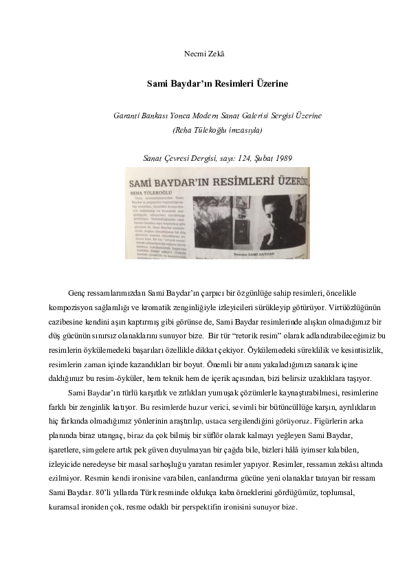 (PDF) Sami Baydar'ın Resimleri Üzerine