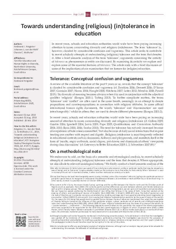 (PDF) Towards understanding (religious) (in)tolerance in education