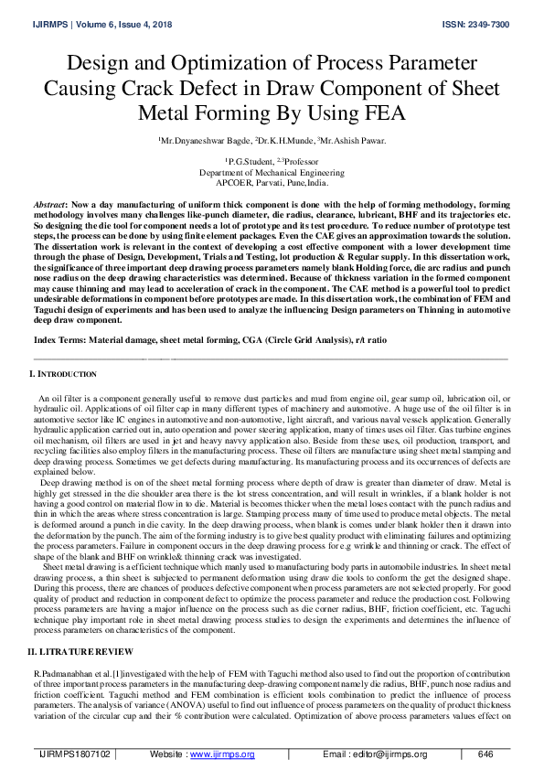 (PDF) Design and Optimization of Process Parameter Causing Crack Defect in Draw Component of ...