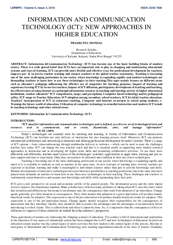 (PDF) Information and Communication Technology (ICT): New Approaches in ...