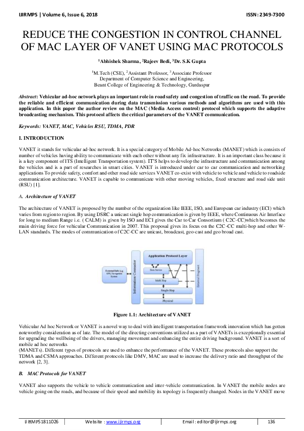 (PDF) Reduce the Congestion in Control Channel of MAC Layer of VANET using MAC Protocols