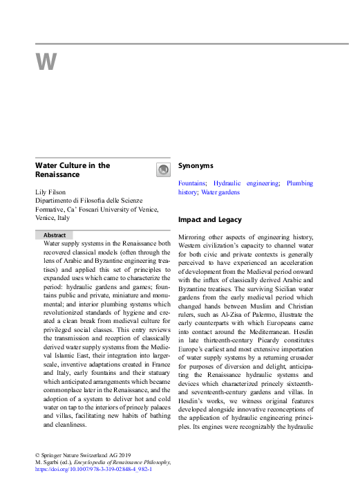 (PDF) W Water Culture in the Renaissance