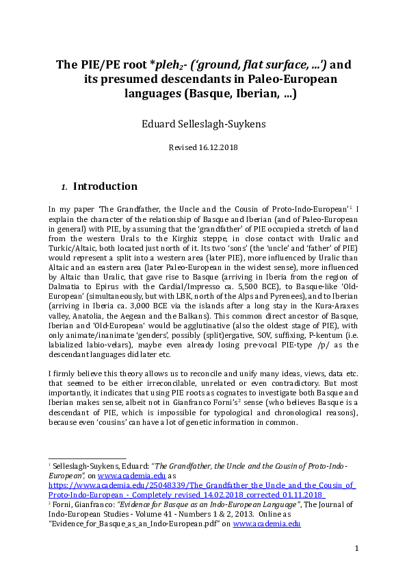(DOC) The PIE/PE root *pleh2 -('ground, flat surface, ...') and its ...